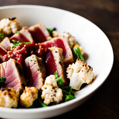 Seared Ahi Bowls with Roasted Cauliflower and Red Chimichurri | Ad-free ...